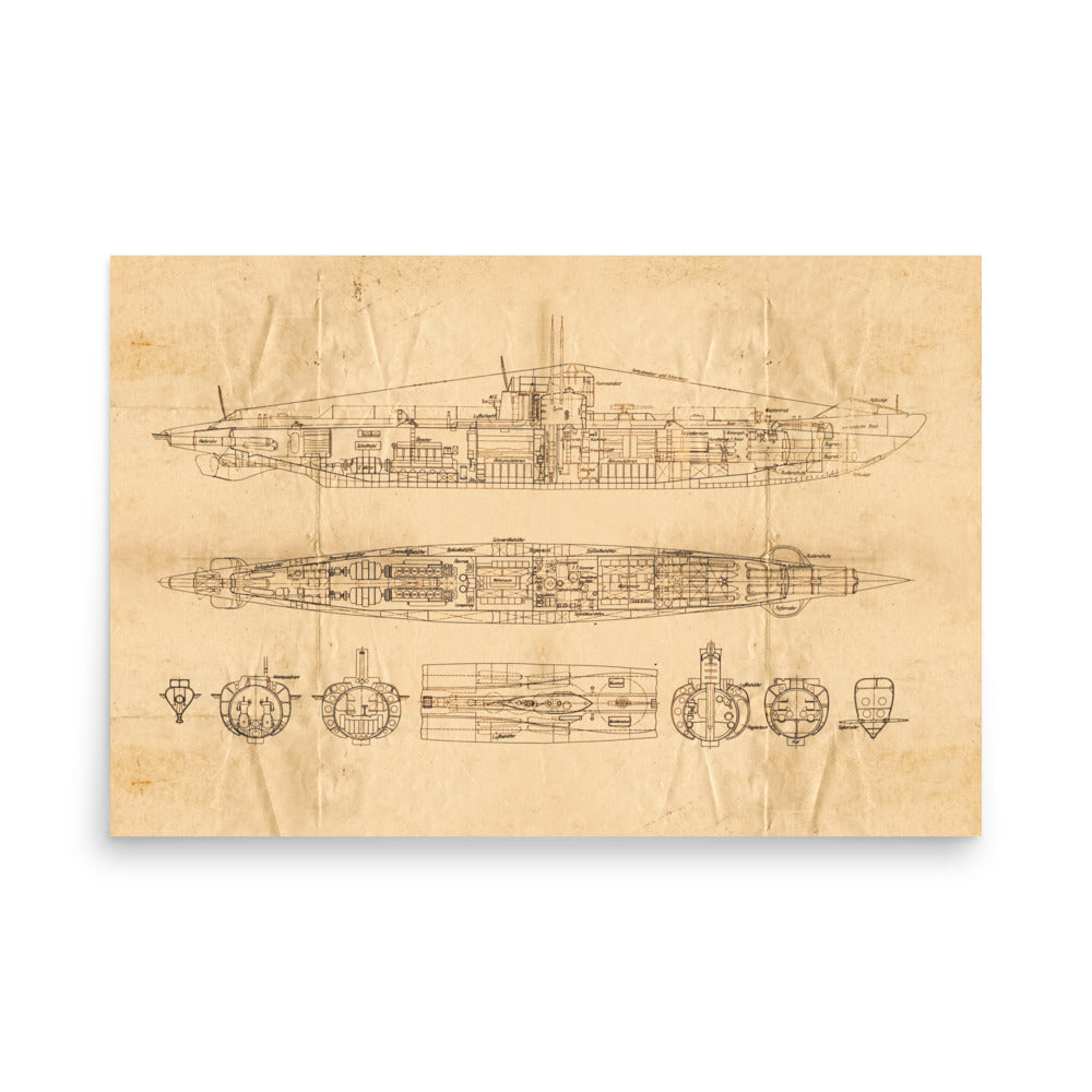 U-Boat - Unterseeboot Retro Poster - 36" x 24" – Retro42